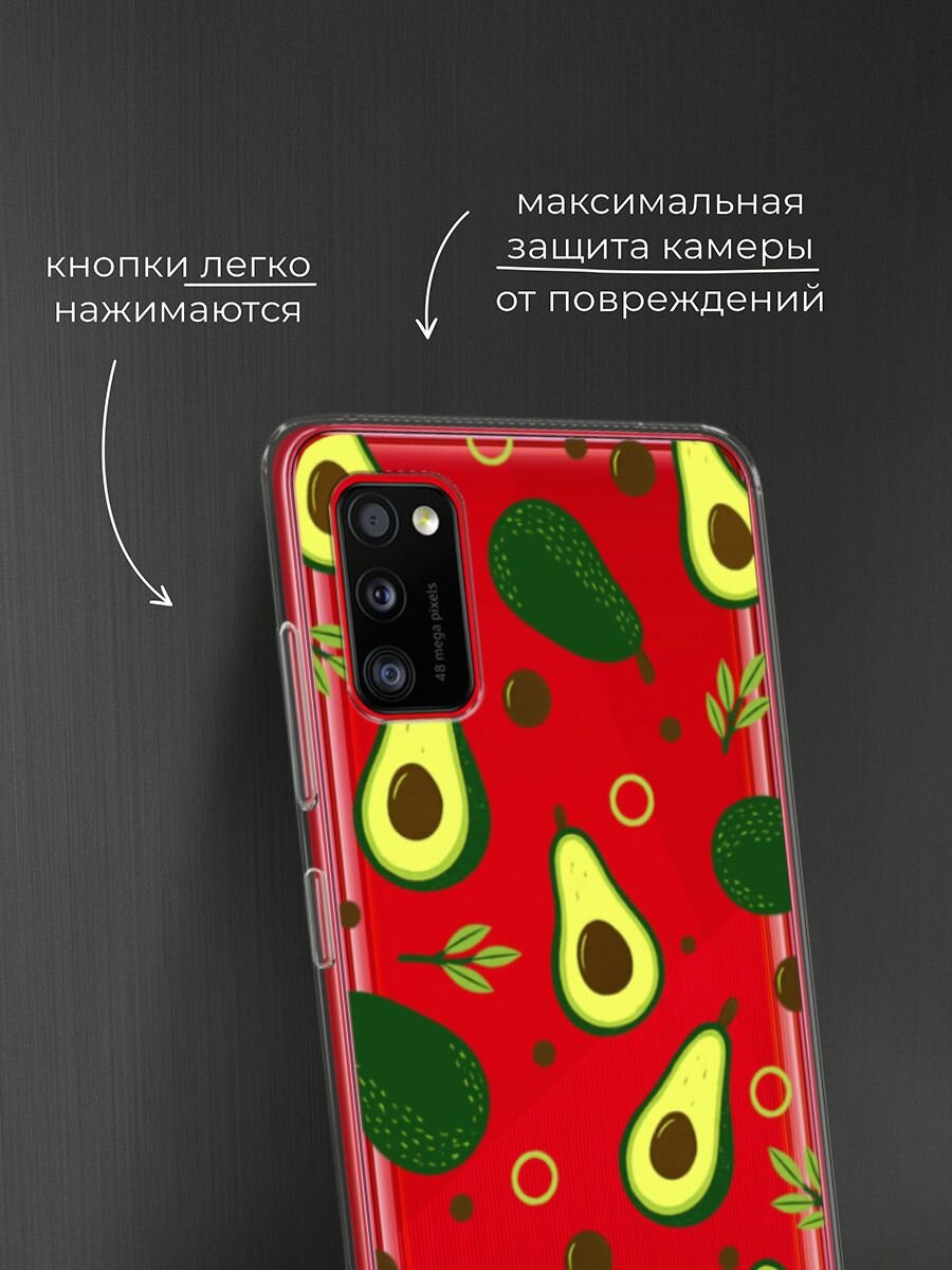 Чехол на Samsung Galaxy A41 / Самсунг Галакси А41 с принтом "Авокадо паттерн", прозрачный — фото 1
