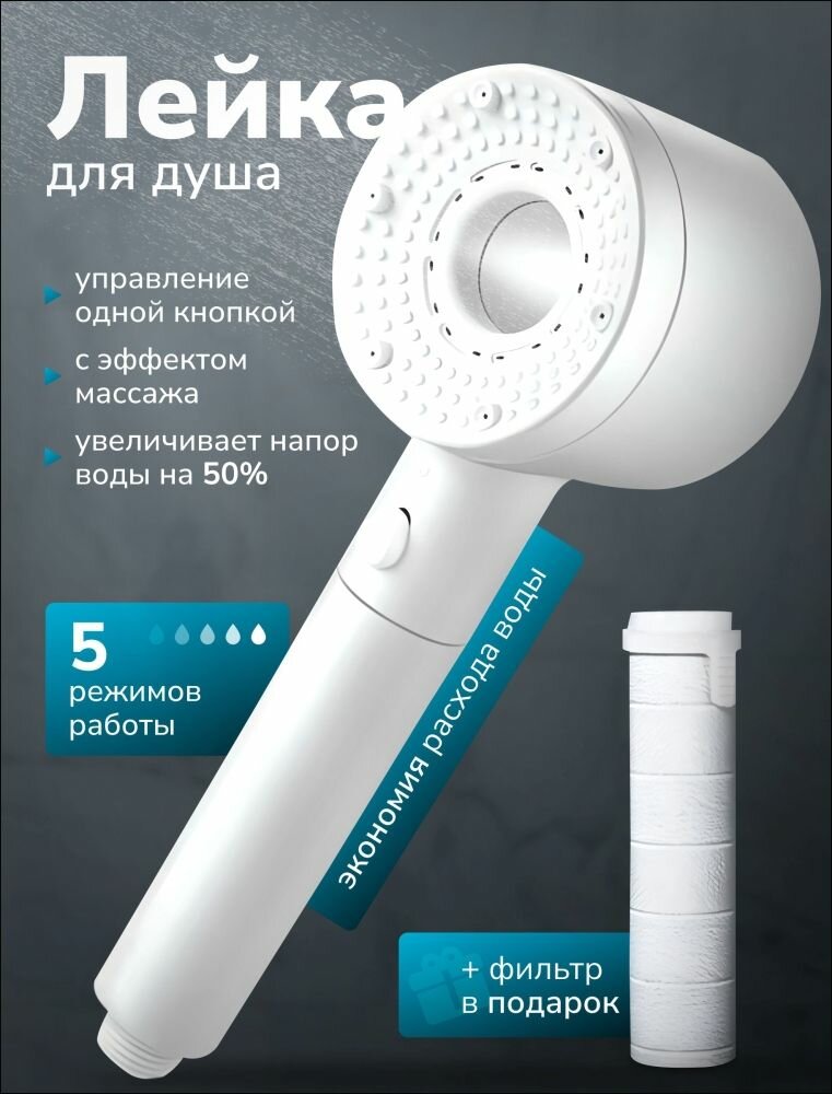 Лейка для душа HOMEGLEAM, с массажем и фильтром, антикорозийная, глянцевая, белая