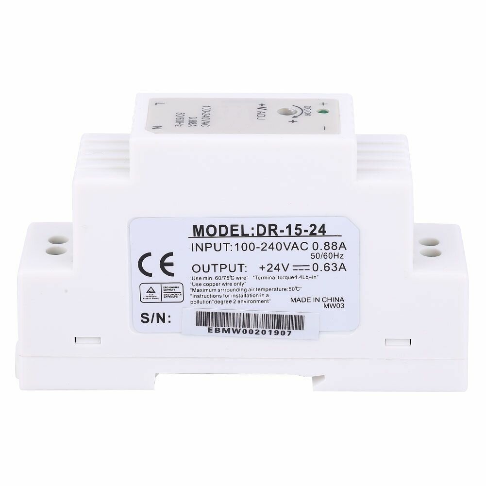 DR-15-24 Импульсный источник питания с одним выходом на DIN-рейку 15 Вт 24 В 0,63 А