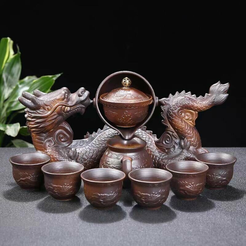 Набор для чайной церемонии "Дракон", керамика, цвет коричневый, 9 предметов, на 6 персон