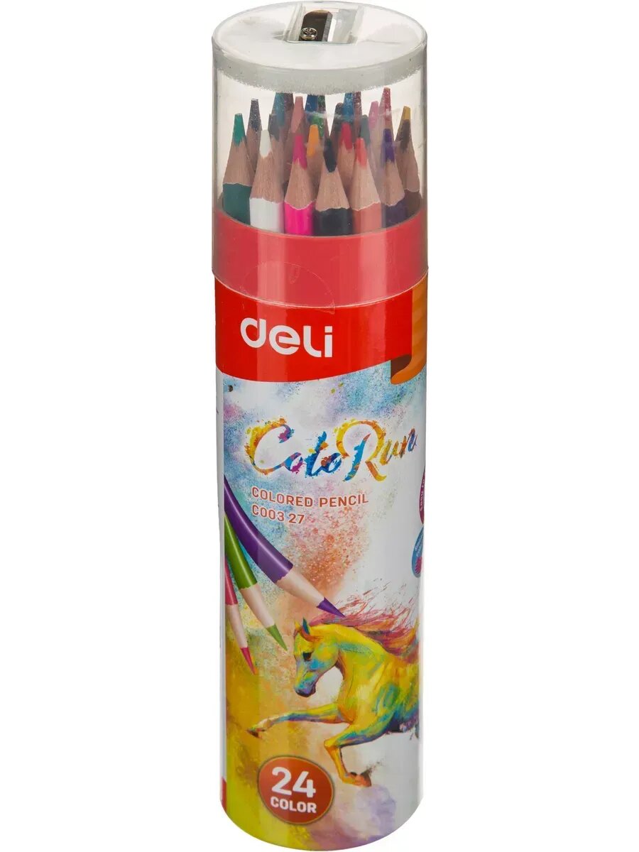 Карандаши цветные, трехгранные, 24 цвета, с точилкой