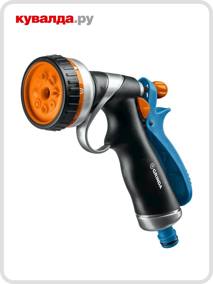 Пистолет для полива GRINDA RM-8 proline 8 режимов, курок сзади, металлический с tp