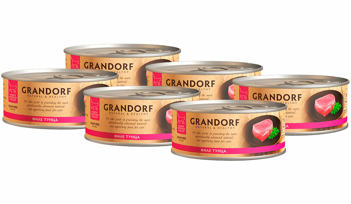 Корм влажный Grandorf Cat для кошек с филе тунца, 70 г х 6 шт