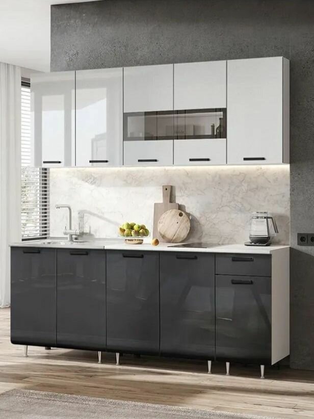 Кухонный гарнитур 2м Рио белый глянец/графит глянец со столешницей, МИФ