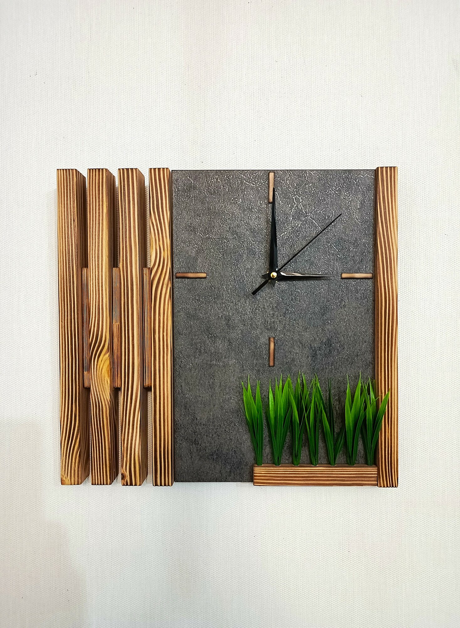 Часы Настенные Интерьерное Дизайнерское Панно с Травой Рейки Лофт