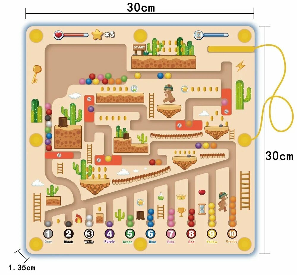 Балансборд с лабиринтом числовой/ Логический тренажер / Головоломка для детей от 3 лет Монтессори крестовой