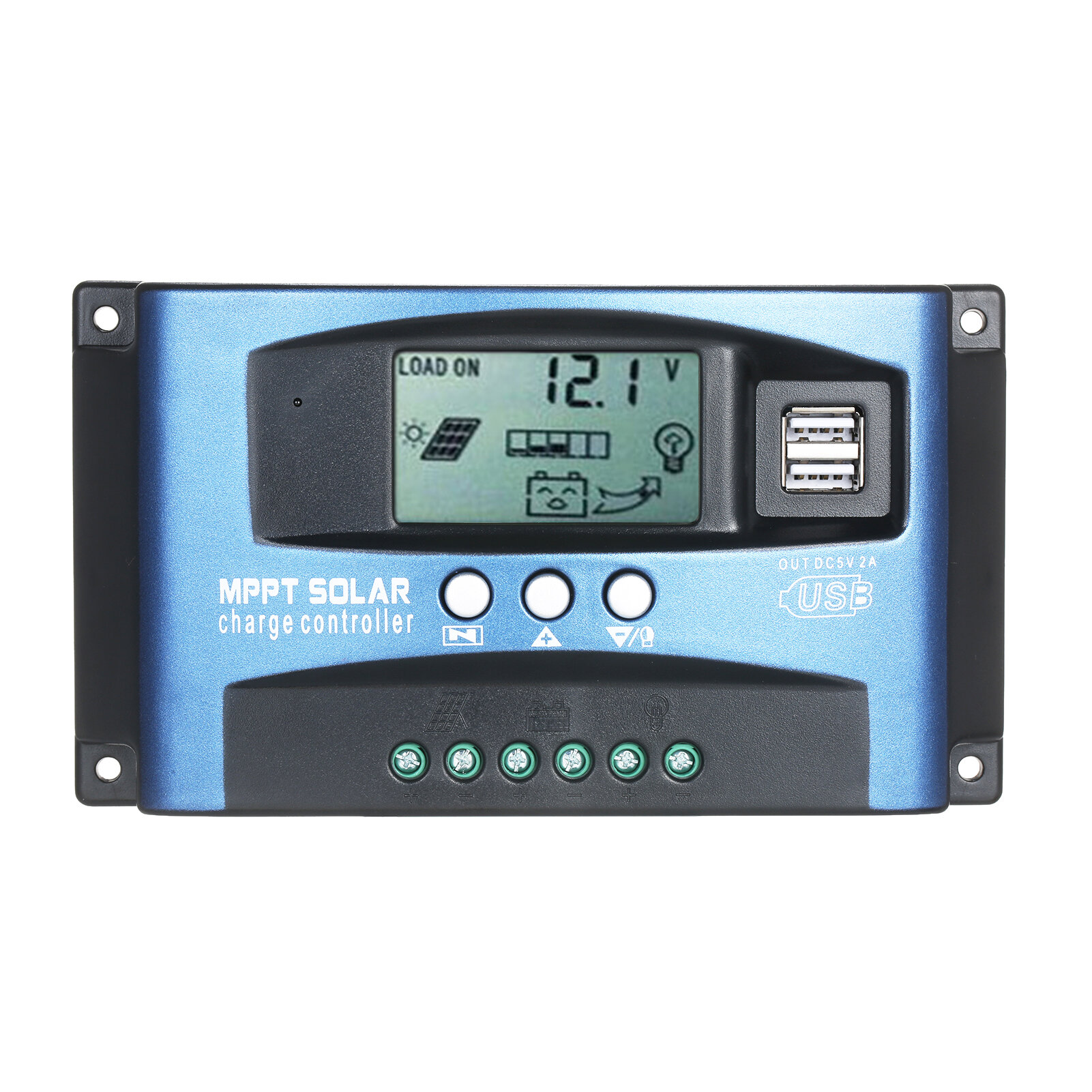 MPPT Solar Charge Controller Dual USB Smart LCD Screen MPPT Tracking 5V/2A Dual USB Output 12V/24V Automatic Identification Rated Current 60A 100A 30A 40A 50A Optional Material ABS Rated Voltage 12V/24V auto adapt USB Output 5V 2A Standby Current <10mA