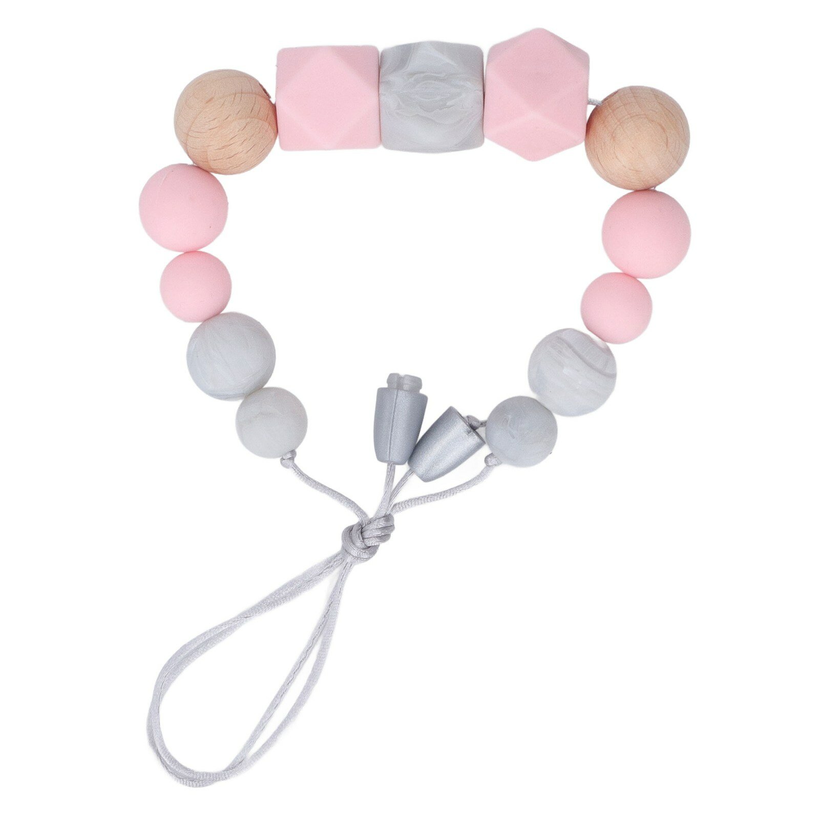 Мягкие силиконовые жевательные бусы для прорезывания зубов с яркими бусинами, розовые