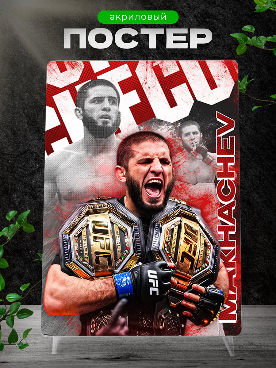 Акриловый постер на подставке с цветным принтом на подставке Ислам Махачев, ММА, ЮФС, UFC Чемпион