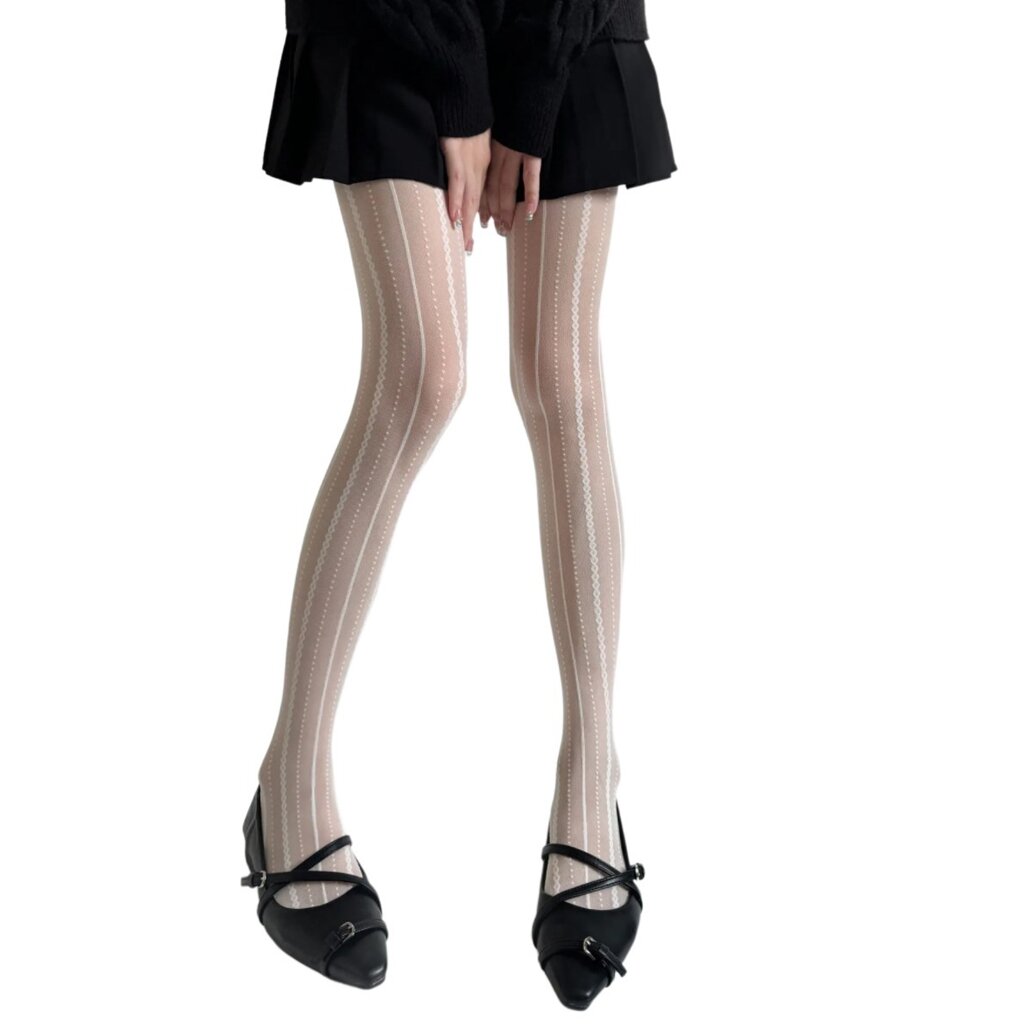 Стильные женские колготки в сеточку, чулки с высокой эластичностью, кружевные колготки в вертикальную полоску для повседневной носки и вечеринок