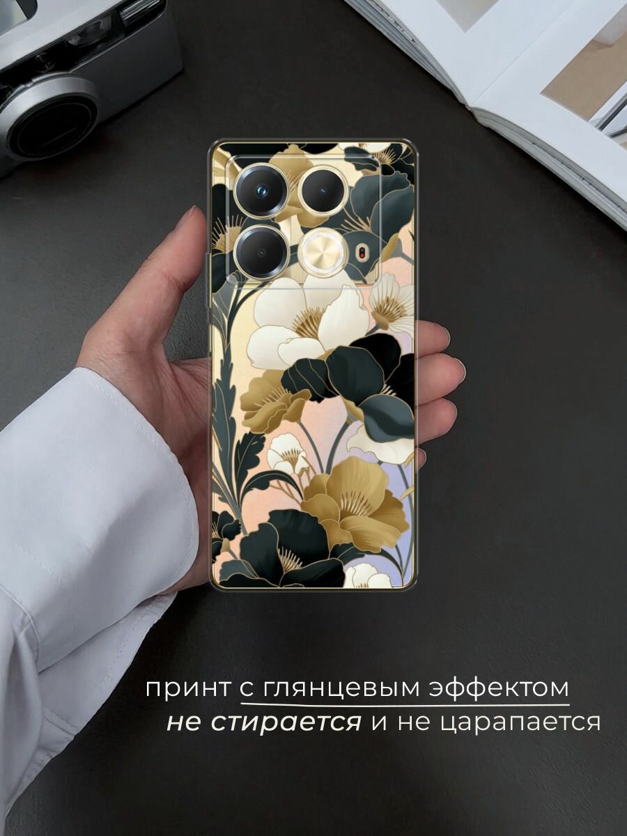 Чехол на Infinix Note 40 / Инфиникс Нот 40 с принтом Золотые цветы — фото 1