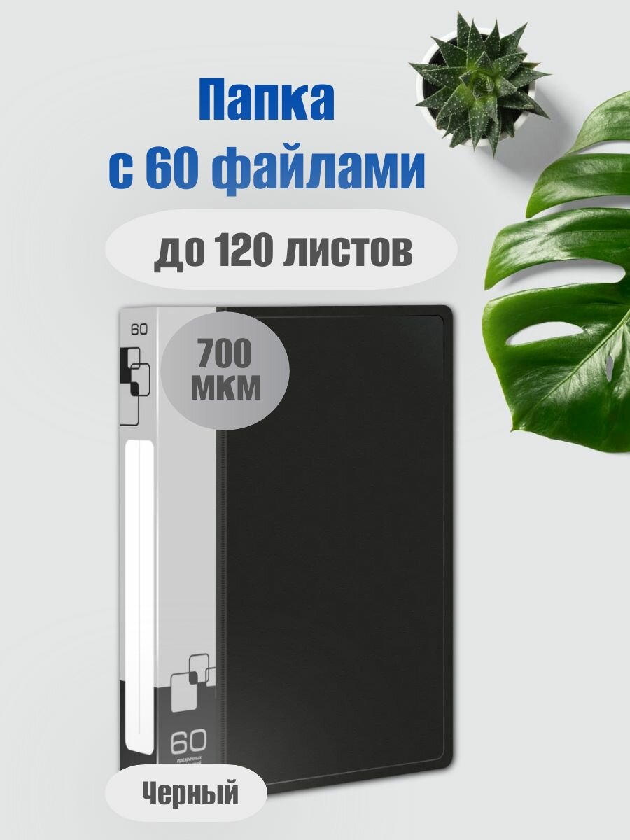 Папка с файлами A4 Консул, 60 вкладышей, 700 мкм, цвет черный