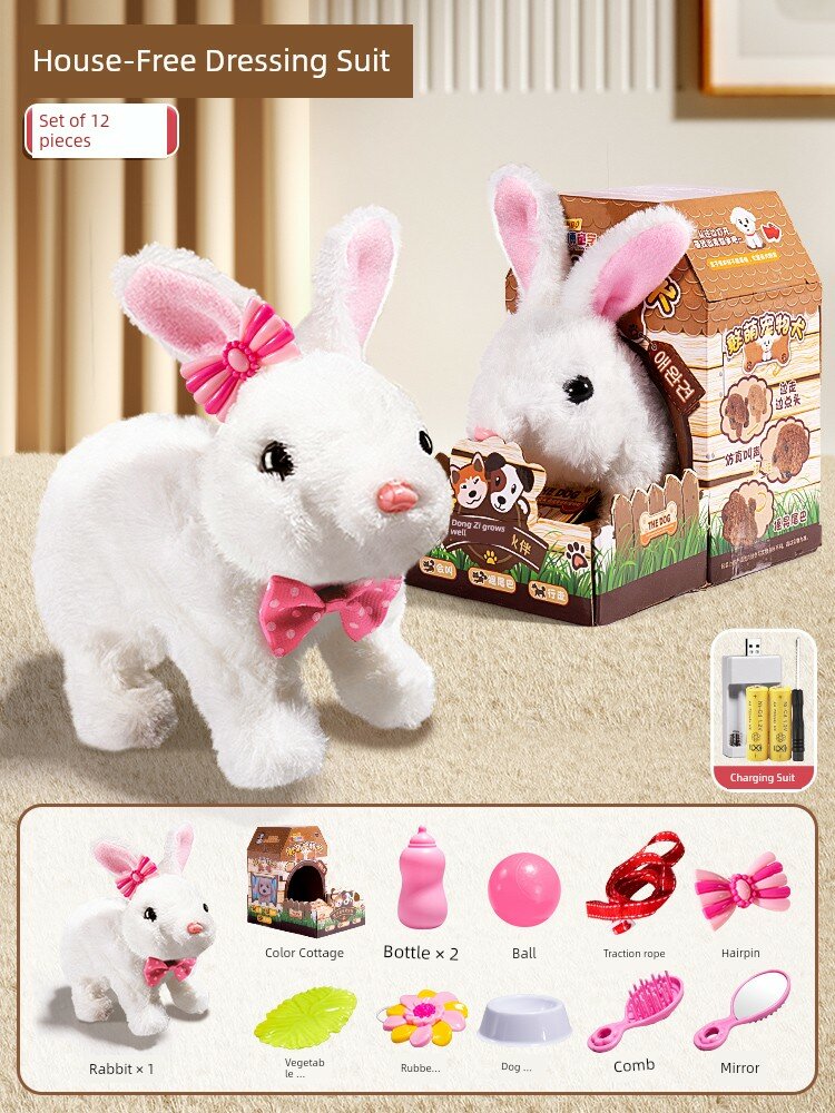 Детская электрическая плюшевая игрушка-кролик, белый кролик-плюшевая кукла для девочек, подарок на день рождения для