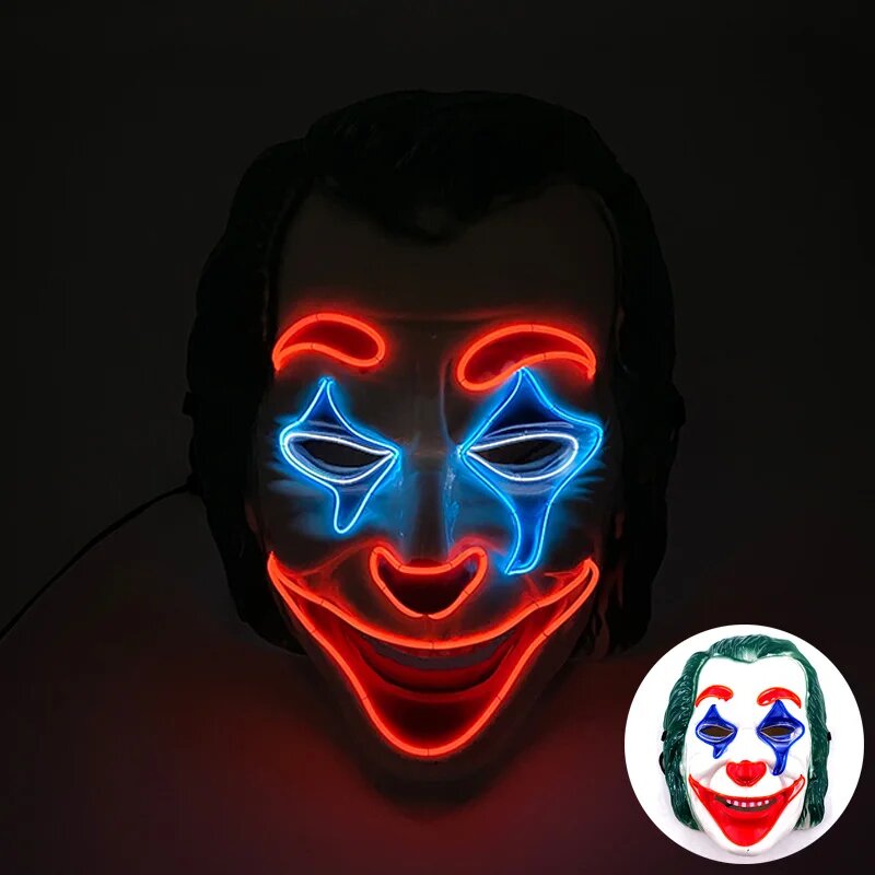 2024, маска клоуна на Хэллоуин, яркая Маска для карнавала, праздника, светящиеся маски Джокера, поставщик страшных костюмов для косплея и вечеринки