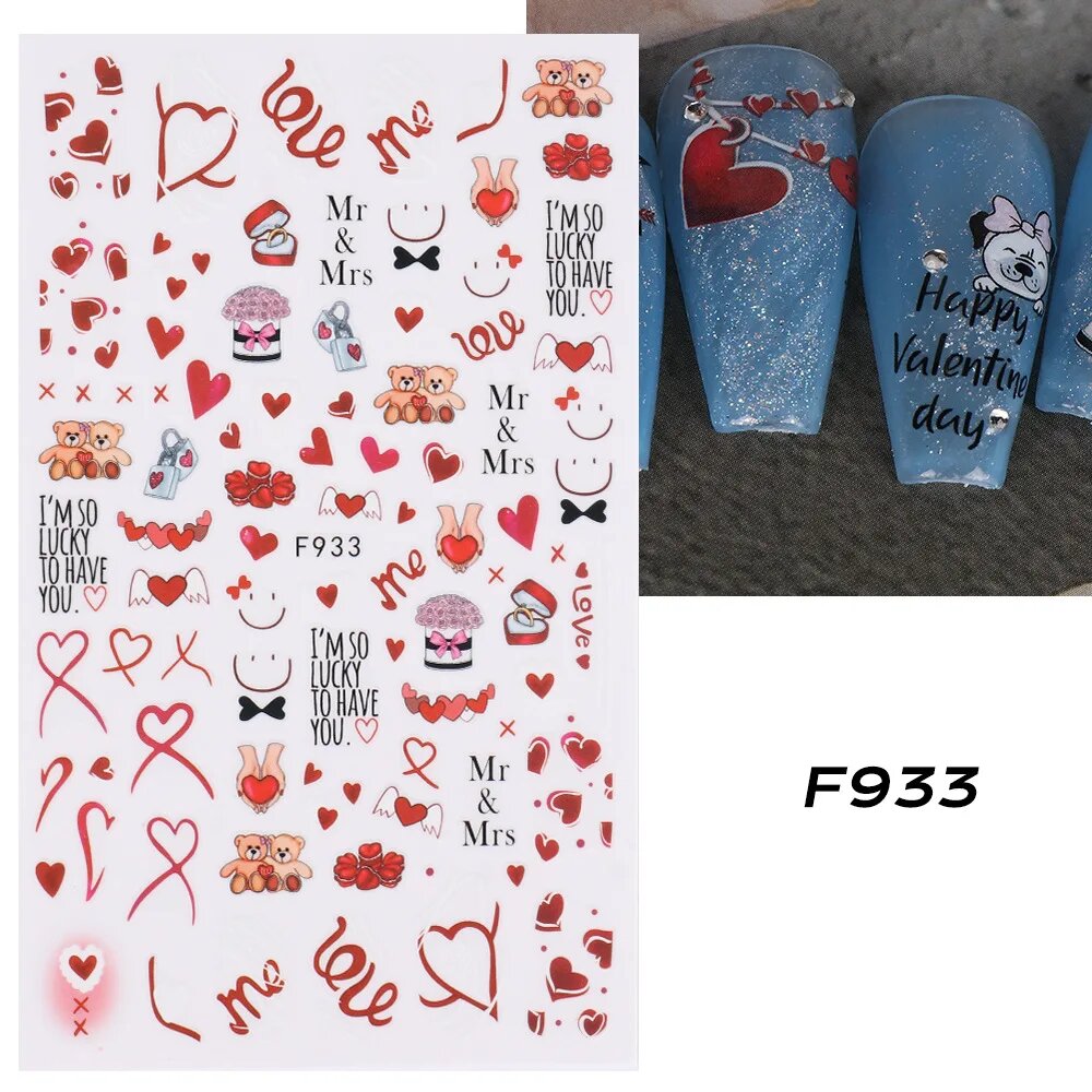 1PCS New Black White Love Heart English Alphabet Nail Art Sticker Nail Decoration Decal DIY Valentine's Day 3D Adhesive Stickers