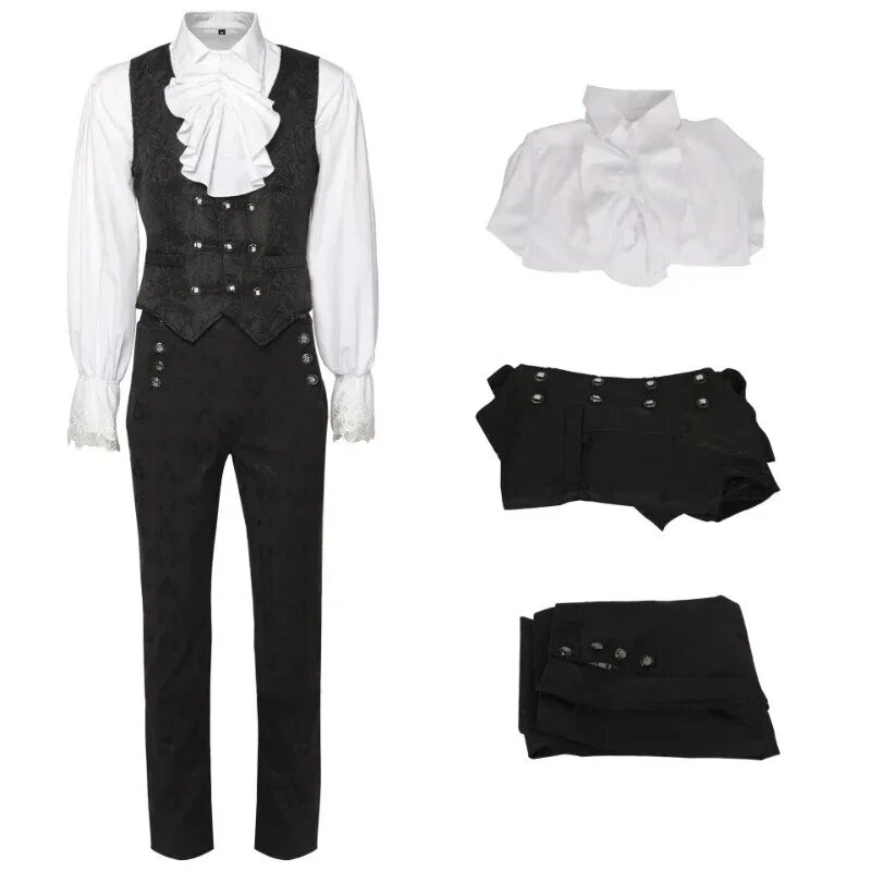 Мужской стимпанк костюм принца Черный, XXL, 3-piece set