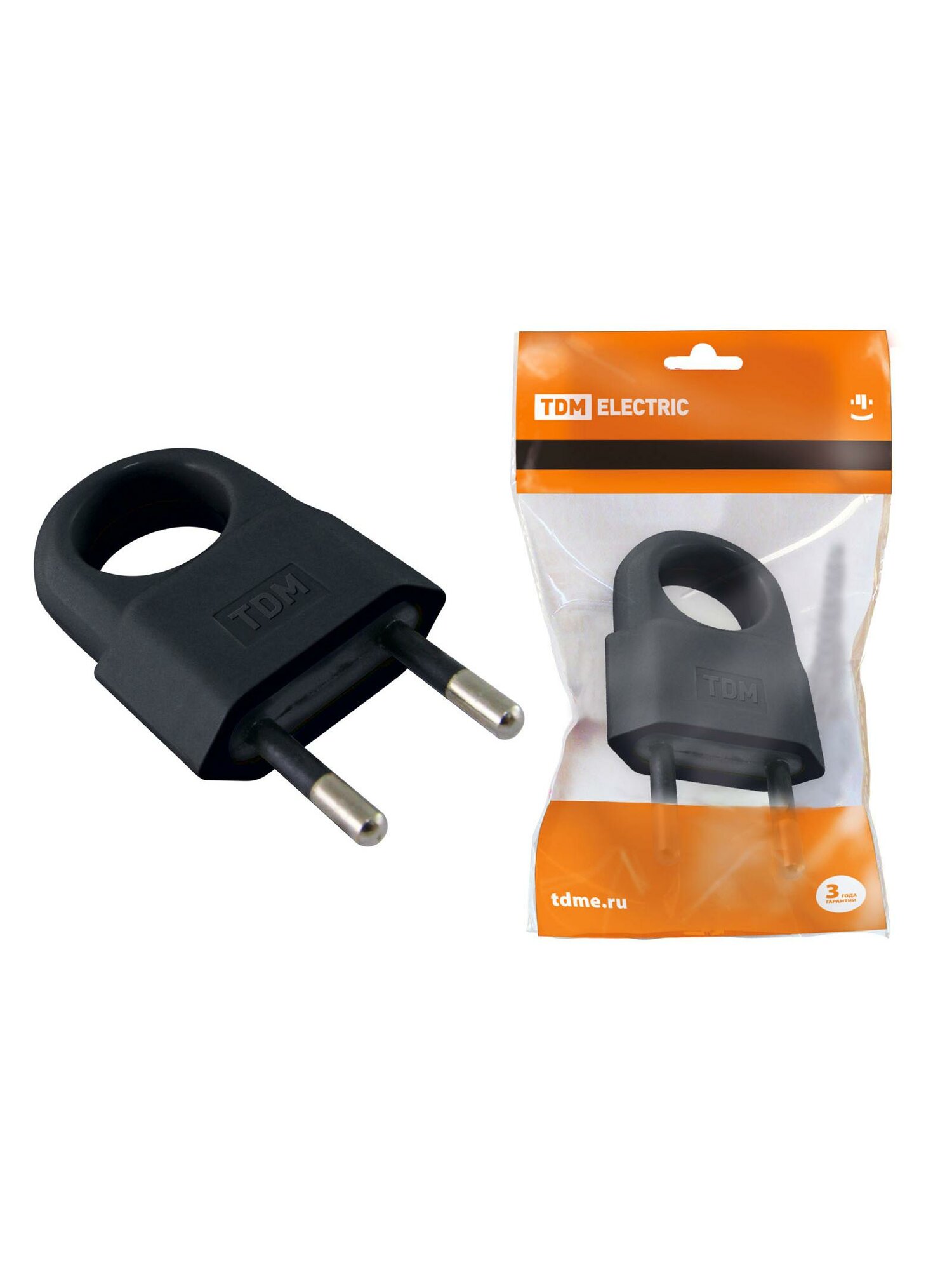 Набор Вилка б/з с кольцом черная 10А 250В (евровилка CEE 7/16) TDM {SQ1806-0190} (2 шт)