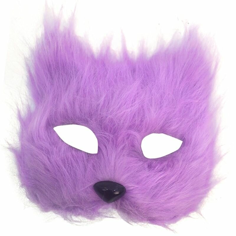 Маска огненного Кота на половину лица для Хэллоуина, имитирующая пушистую лису-Фиолетовый