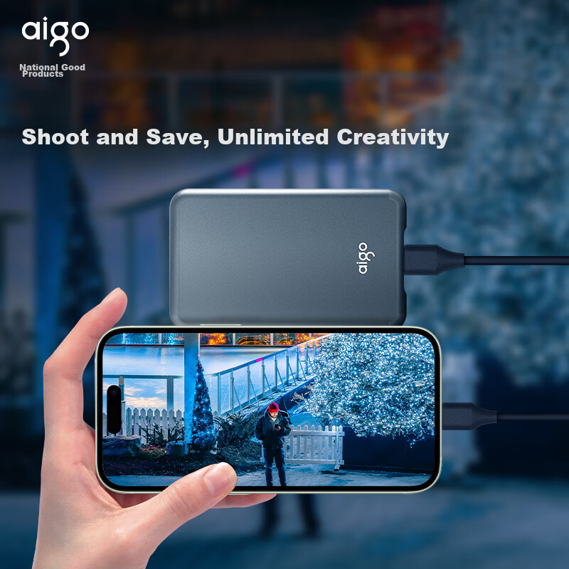 Aigo 2TB Portable Solid State Drive (PSSD) S7 Type-C USB3.2 SSD, Read Speed up to 520MB/s, Direct Phone Connection, Compact And Portable