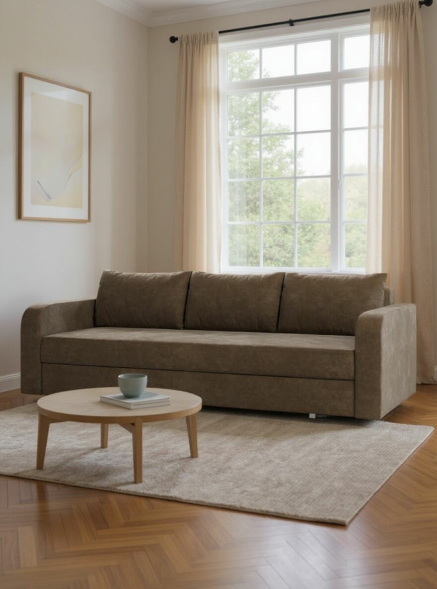 Диван-кровать прямой раскладной "Вектор" с ящиком для белья, велюр