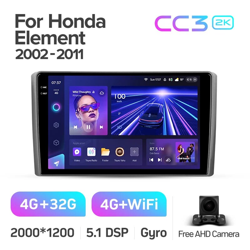 TEYES Тиайс CC3 2K Штатная магнитола For Хонда Элемент YH рестайлинг For Honda Element YH 2002 - 2011 до 8-ЯДЕР, до 6 + 128ГБ 27EQ + DSP автомагнитола 2 DIN DVD GPS мультимедиа автомобиля головное устройство 2K 32G element