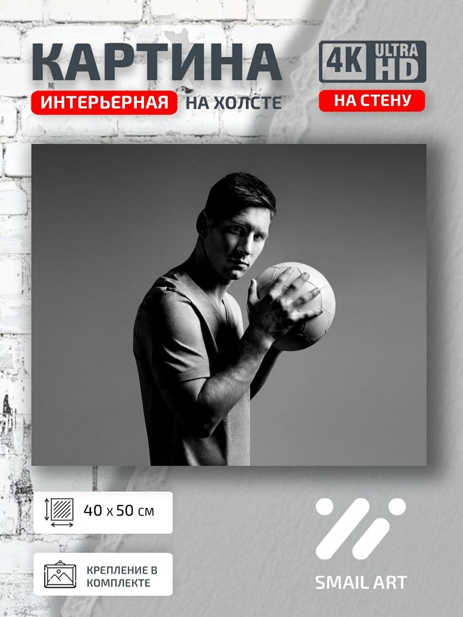 Картина на холсте интерьерная 40 на 50 на стену Месси Монохром для гостиной атмосфера