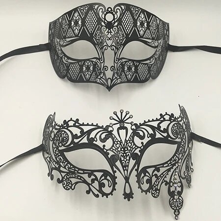 Черные венецианские маски для пары, Black Clear Diamond