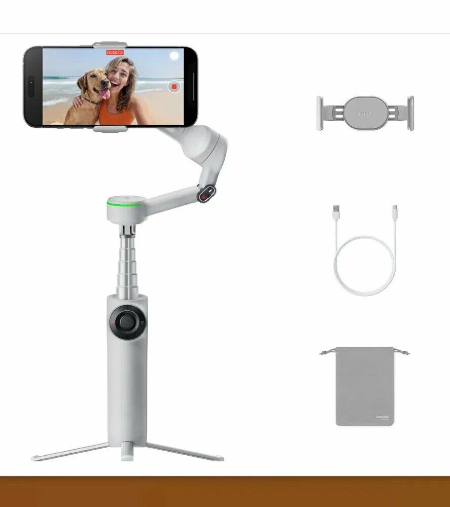 Insta360 Flow 2 Pro White складной мобильный стабилизатор с искусственным интеллектом, отслеживанием в более чем 200 приложениях iOS и панорамированием на 360 градусов