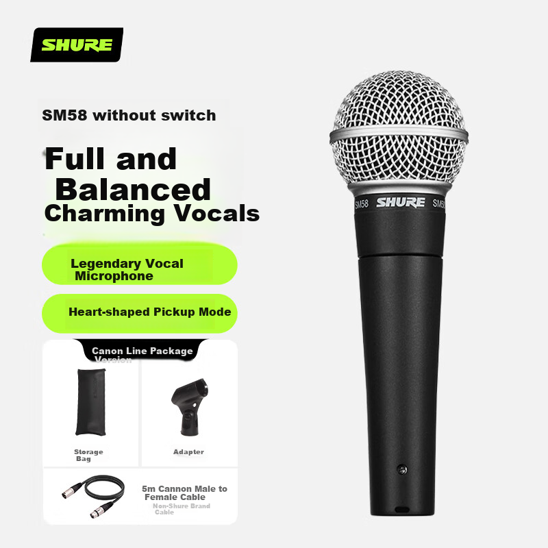Микрофон проводной SHURE SM58 для караоке, концертный, black