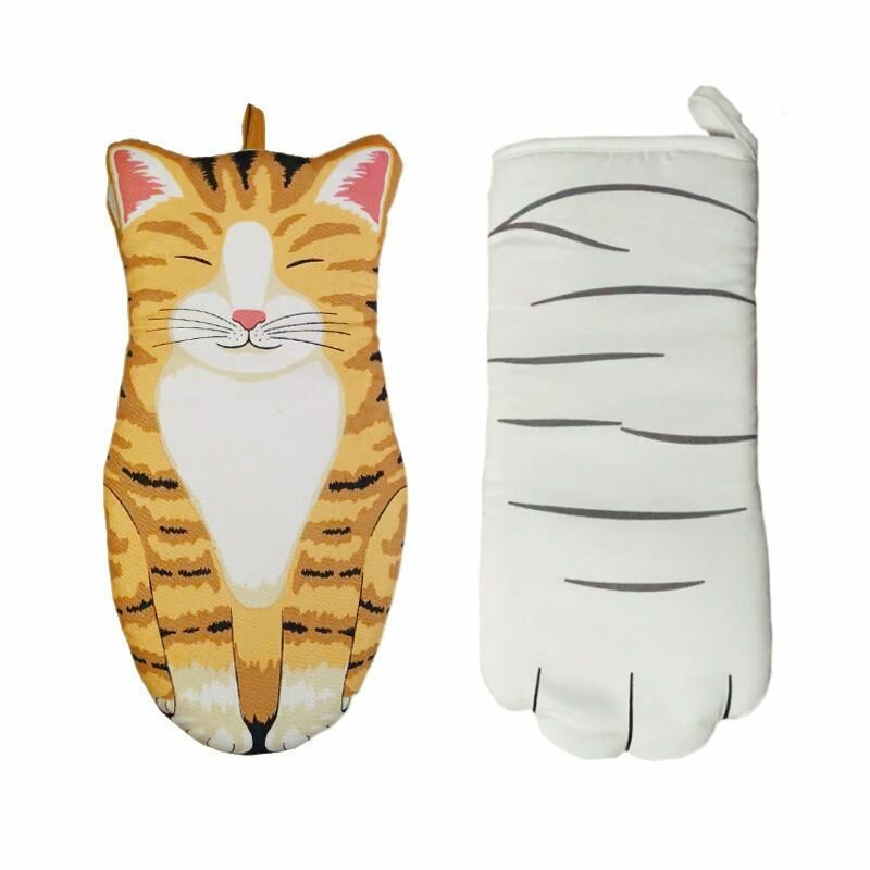 Прихватки-рукавички "Котики" оранжевые 2 шт. Симпатичные перчатки с утолщением от ожогов