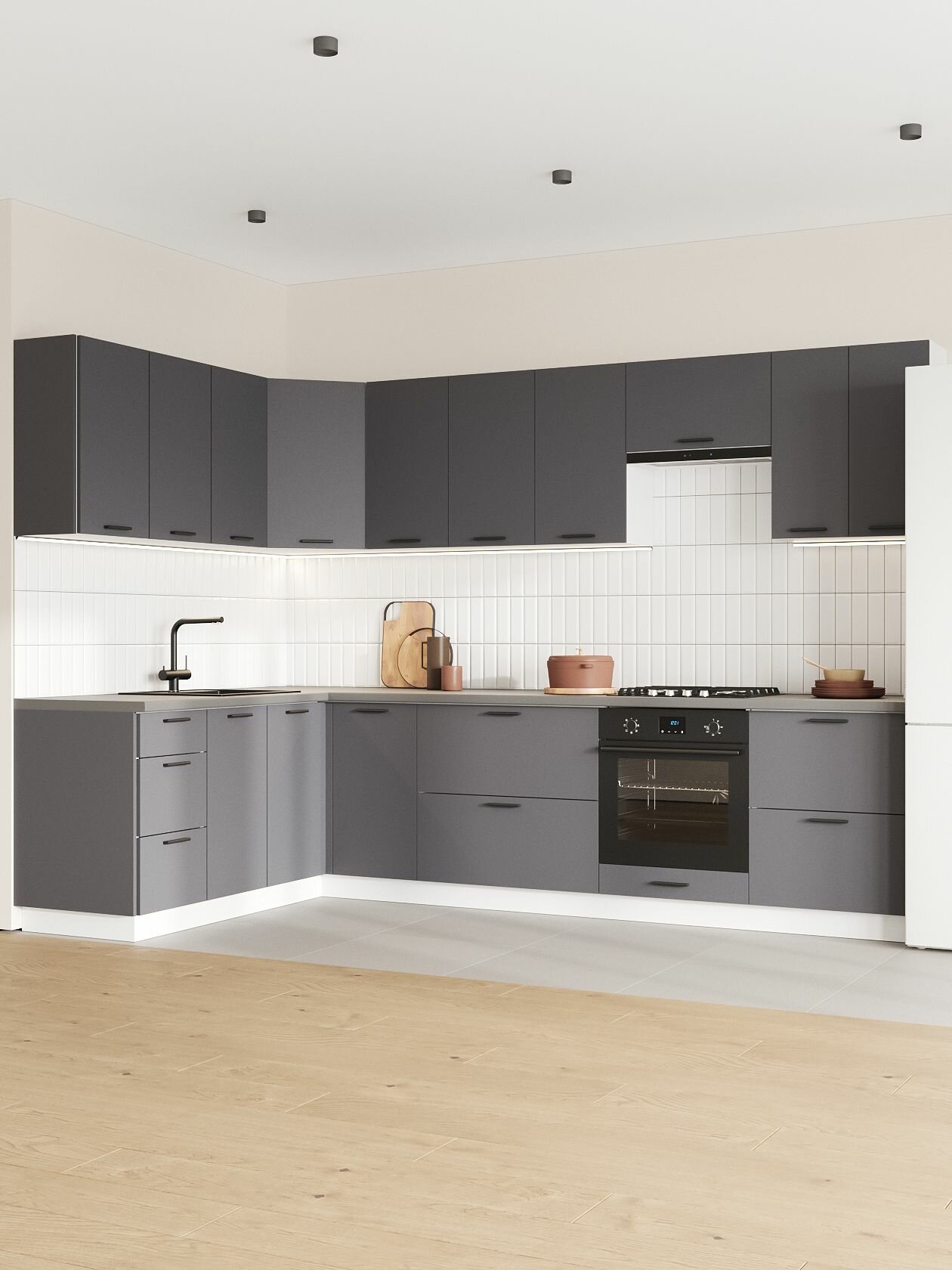 Кухонный гарнитур угловой Урбан 3х1.8 м, мебель для дома и кухни, Белый / Графит серый