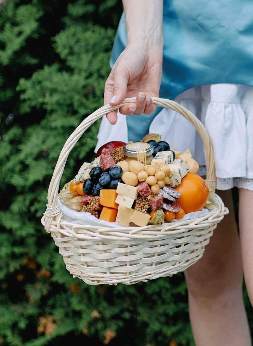 Корзина “Охра” — для любителей сыра. С медом и фруктами, размер M, 20 см, от Vegato Studio