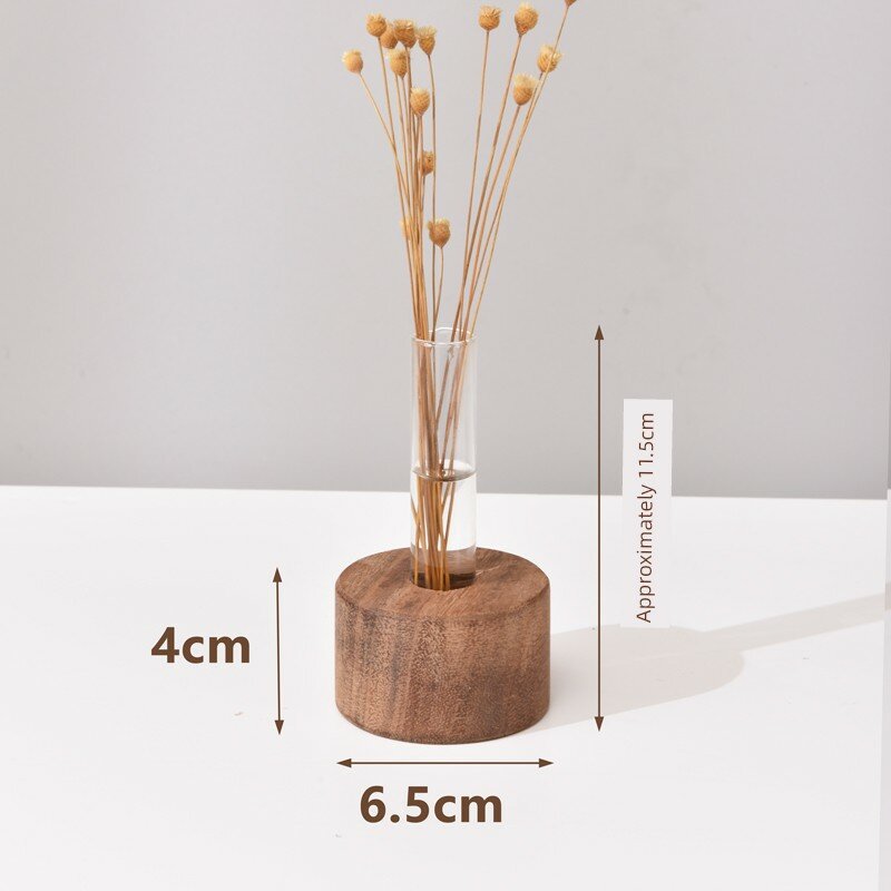 Ореховая ваза для водного цветоводства с круглым основанием и граненым стеклянным стаканом (без растений) - стильный