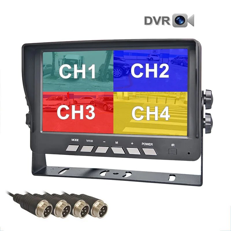 DIYKIT 7-дюймовый AHD IPS 4 разделенный четырехэкранный автомобильный монитор заднего вида Поддержка 720P 1080P AHD CVBS Автомобильная камера Запись видео