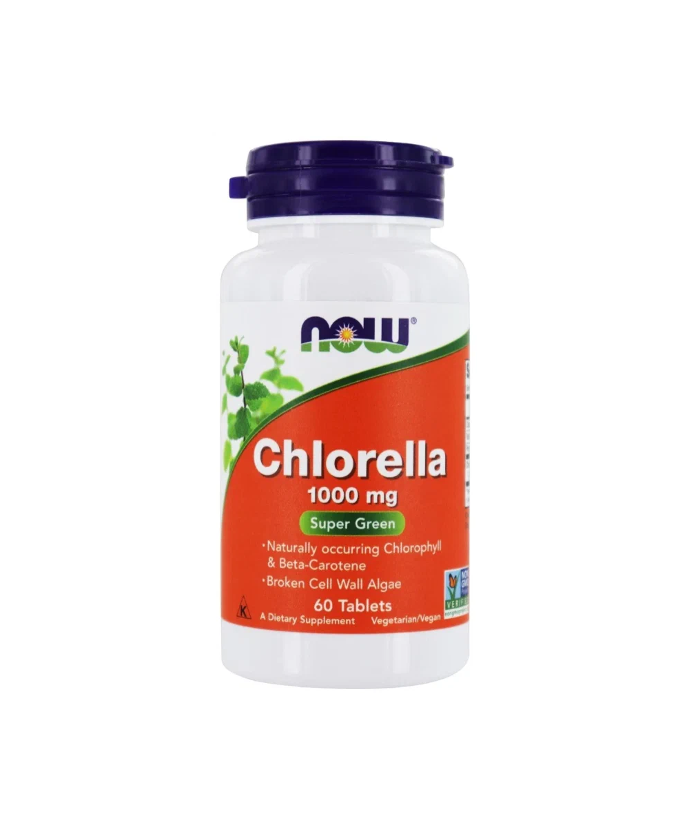 NOW Foods Chlorella 1000 mg, НАУ фудс Хлорелла 1000 мг 60 таблеток