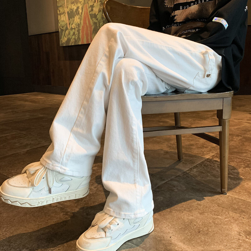 JYL Джинсы Мужские Узкие Белые Американские Стильные Атмосферные Чистые Премиум Расшитые Деним, Размер_S