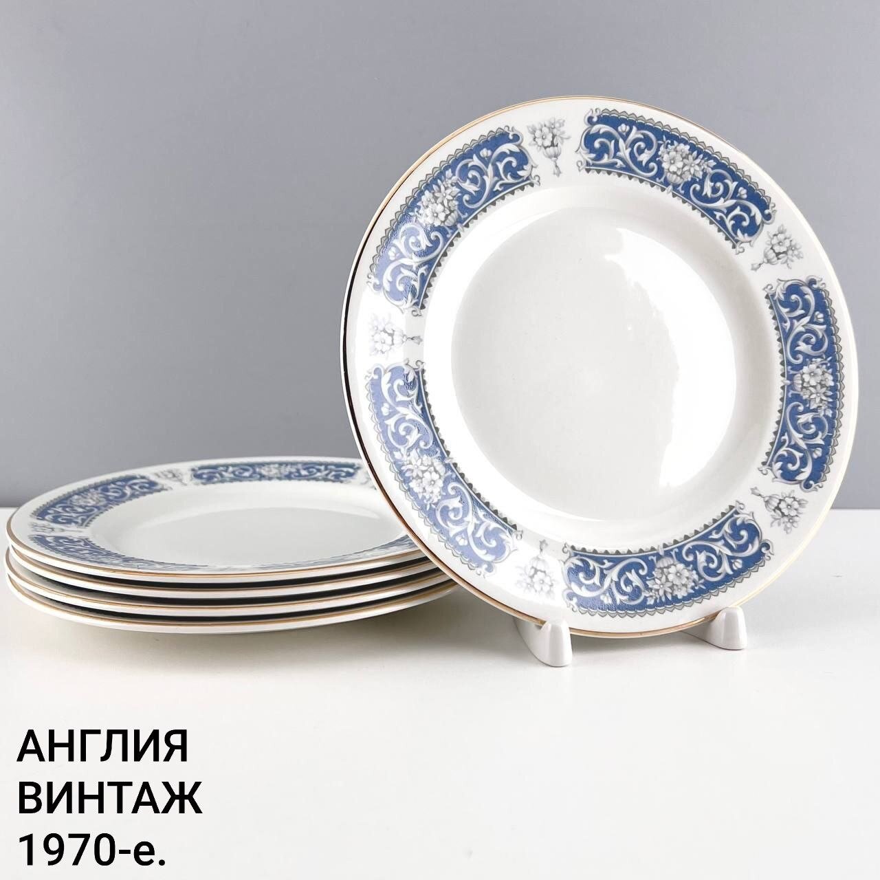 Винтажные тарелки"Snowhite". Набор 5 шт. Фарфор Ironstone Johnson bros. Англия, 1970-е.