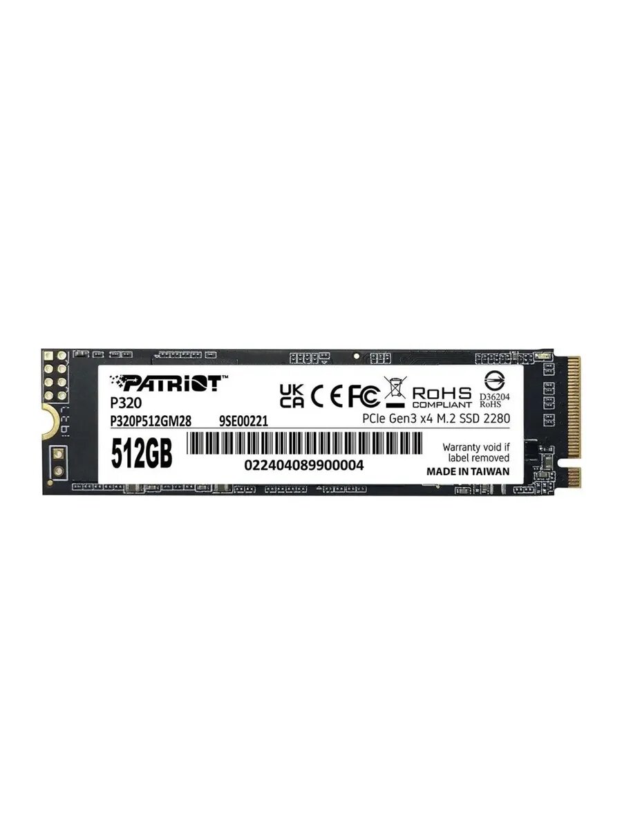 SSD накопитель Patriot P320 P320P512GM28 512ГБ, M.2 2280, PCIe 3.0 x4