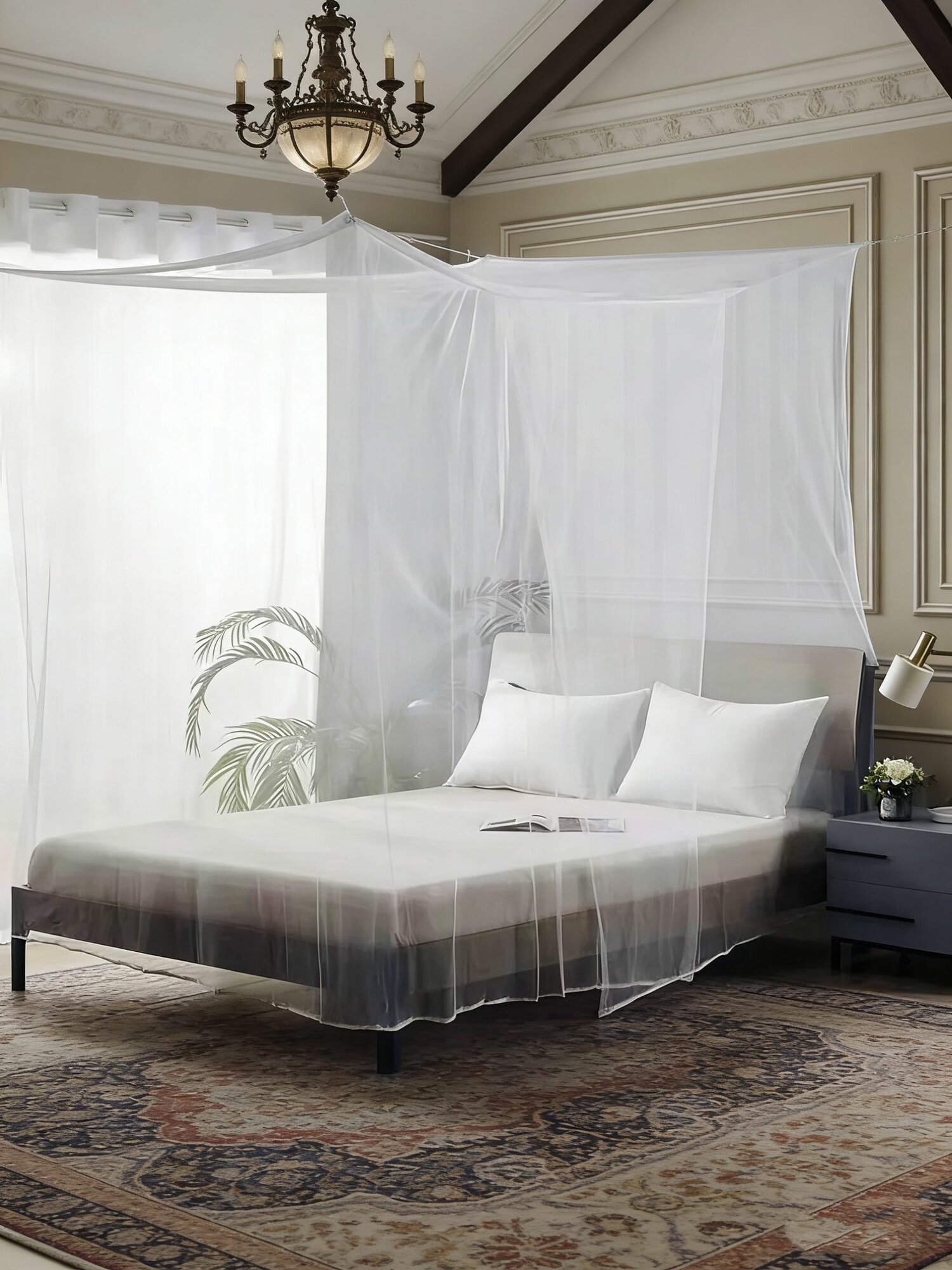 Большая квадратная универсальная москитная сетка для кровати, подходящая для семьи, кемпинга, путешествий1