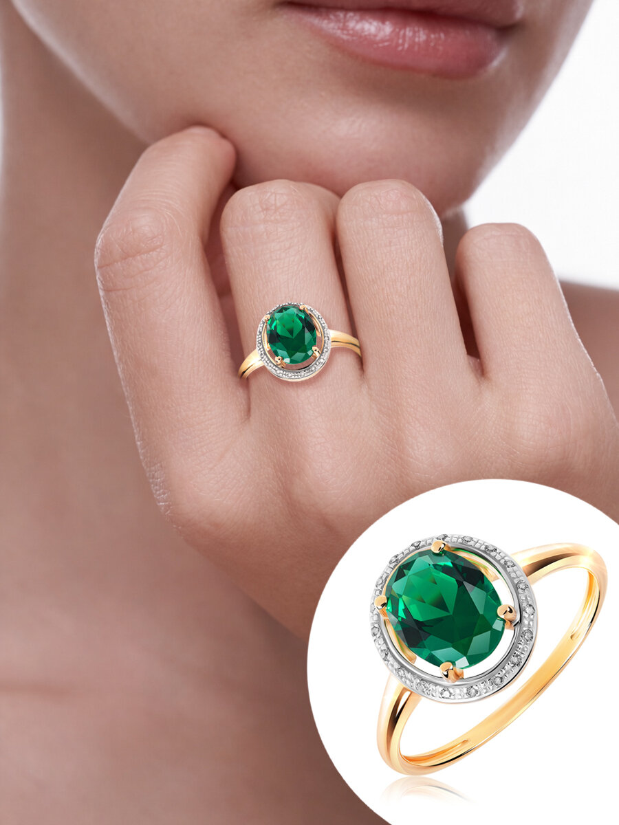 Кольцо, серебро, 925 проба, родирование, золочение, фианит