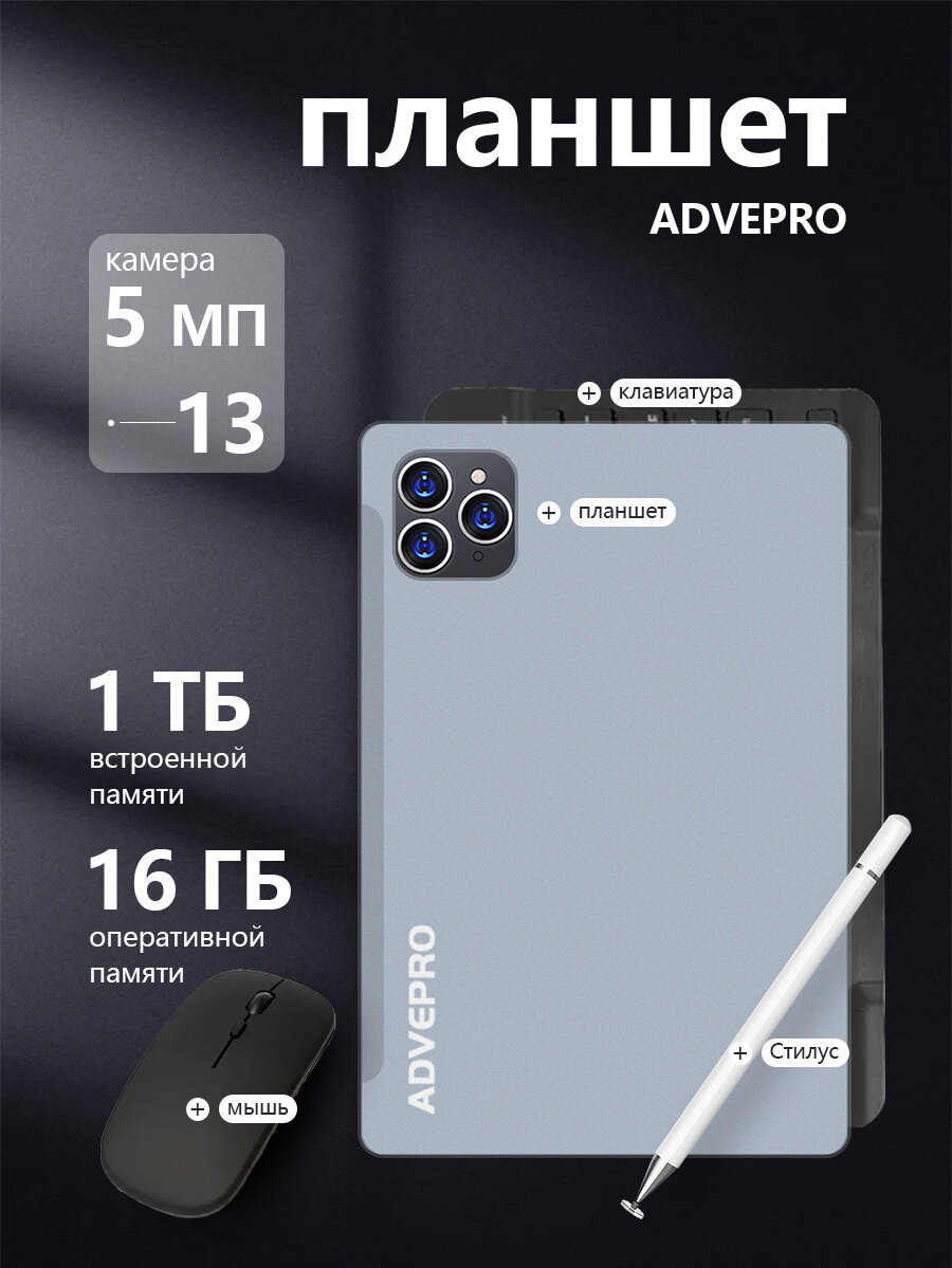 Планшет с клавиатурой 11.6 дюйма с сим картой, 16 GB RAM, 1024 GB ROM, Android 14, wifi, LTE, русская клавиатура