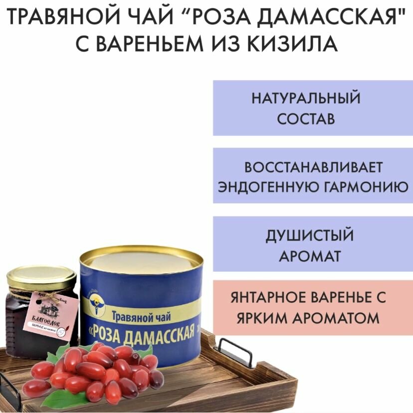 Листовой чай Роза дамасская с вареньем из кизила - подарочный набор Благоедов