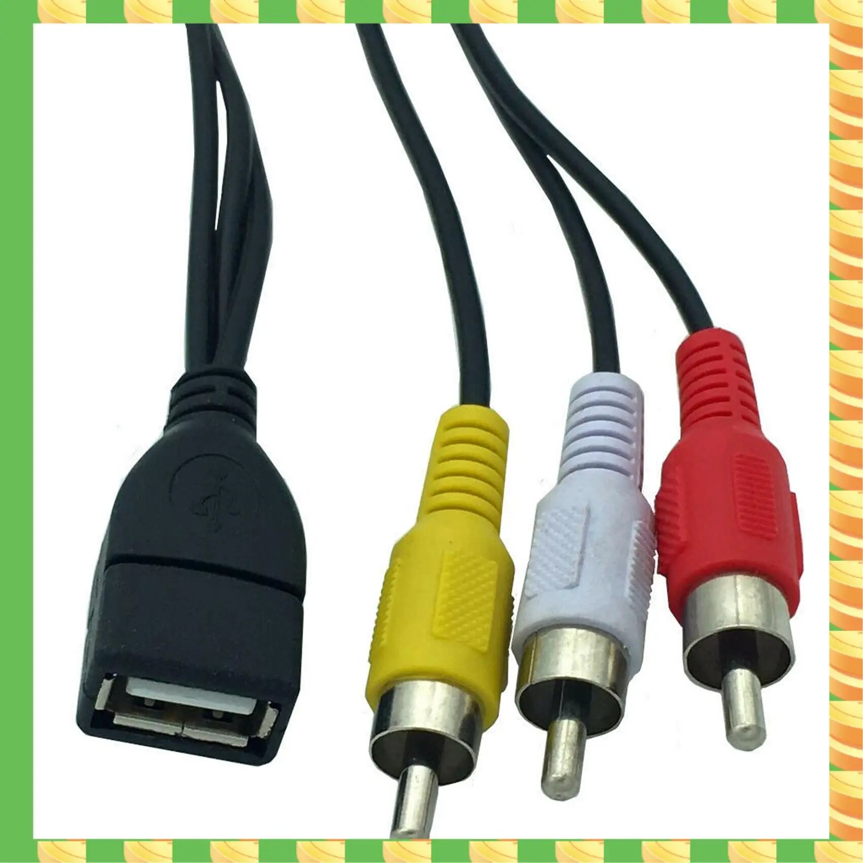 USB A на 3 RCA аудио-видео кабель 1,5 м черный