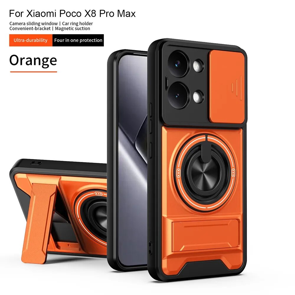 Чехол для Xiaomi POCO X8 Pro Max / Redmi Turbo 5 Max / Поко Х8 Про Макс / Редми Турбо 5 Макс с крышкой для веб-камеры и кольцевым креплением на 360 градусов, защитный чехол с защитой от падения