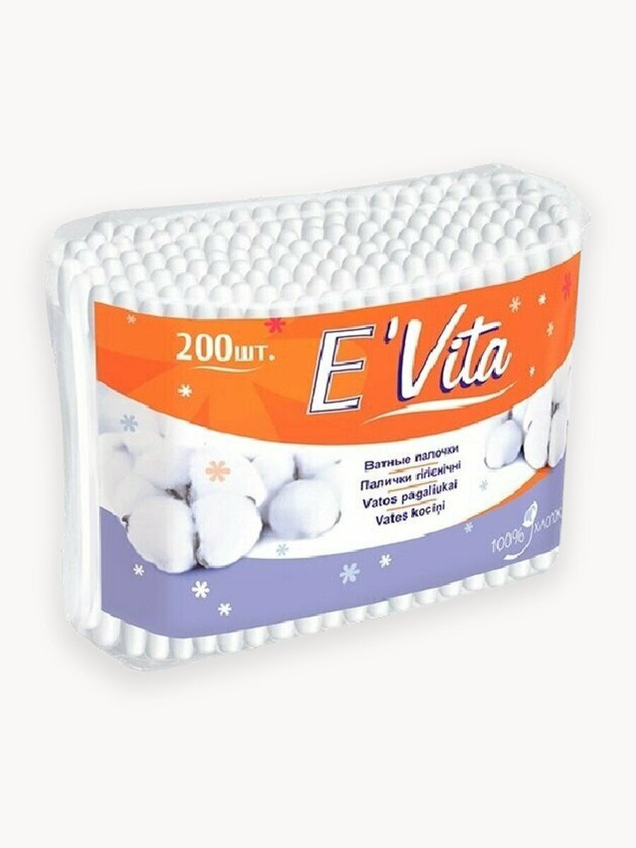 Ватные палочки Bella E'Vita, 100% хлопок, 200 штук, пакет, белые
