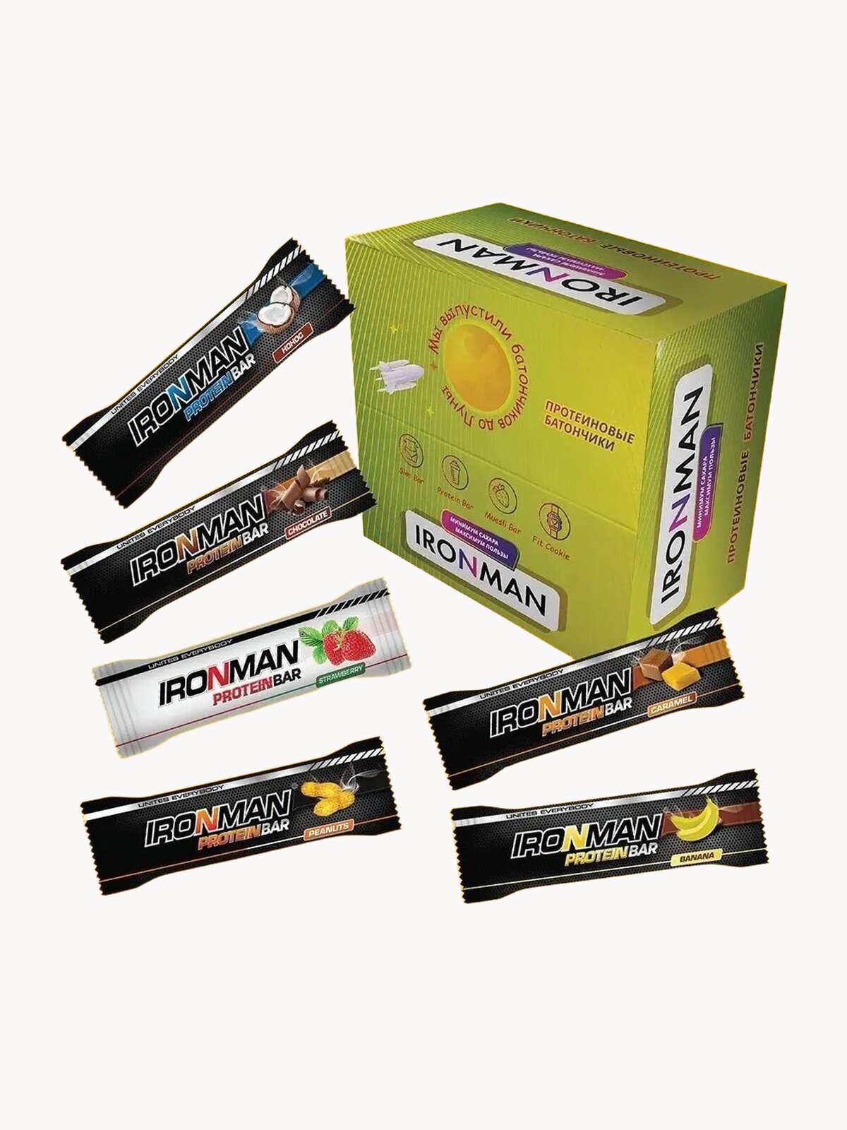 Протеиновый батончик IRONMAN PROTEIN BAR, с коллагеном, микс вкусов, 12 штук
