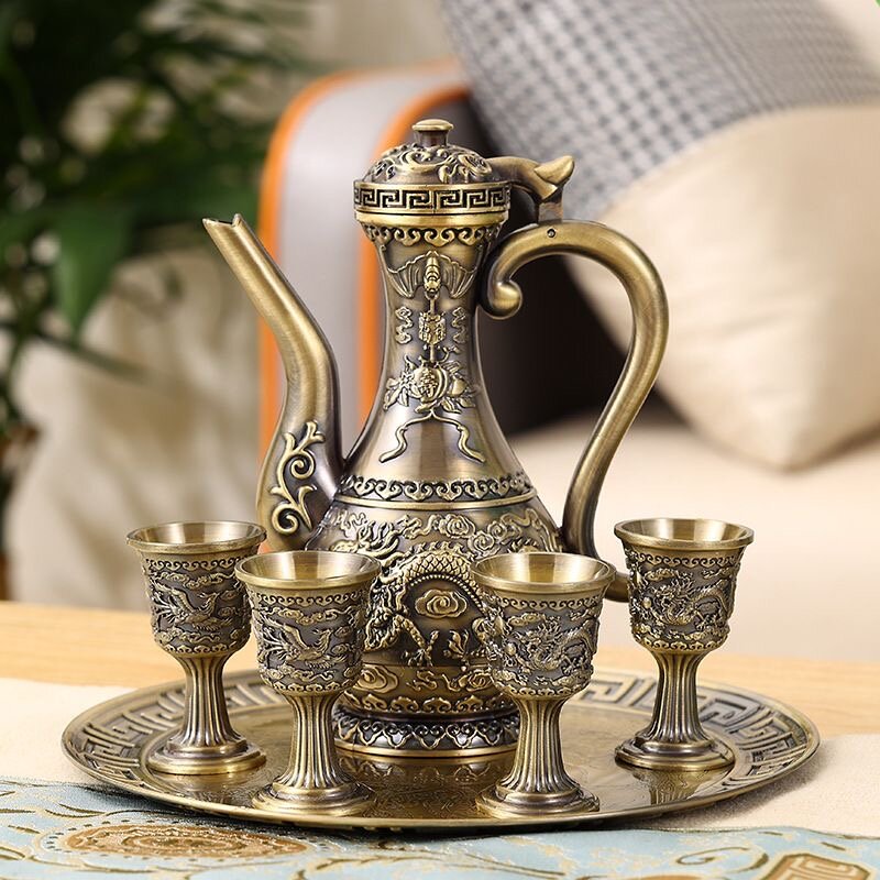 Винный набор "Дракон и Феникс", медный, ручной резьбы, 0.2 л