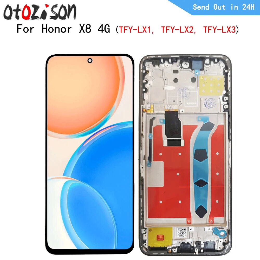 6,7 "IPS ЖК-дисплей для Huawei Honor X8 4G TFY-LX1, TFY-LX2, ЖК-дисплей с сенсорной панелью и дигитайзером в сборе с рамкой With Black Frame