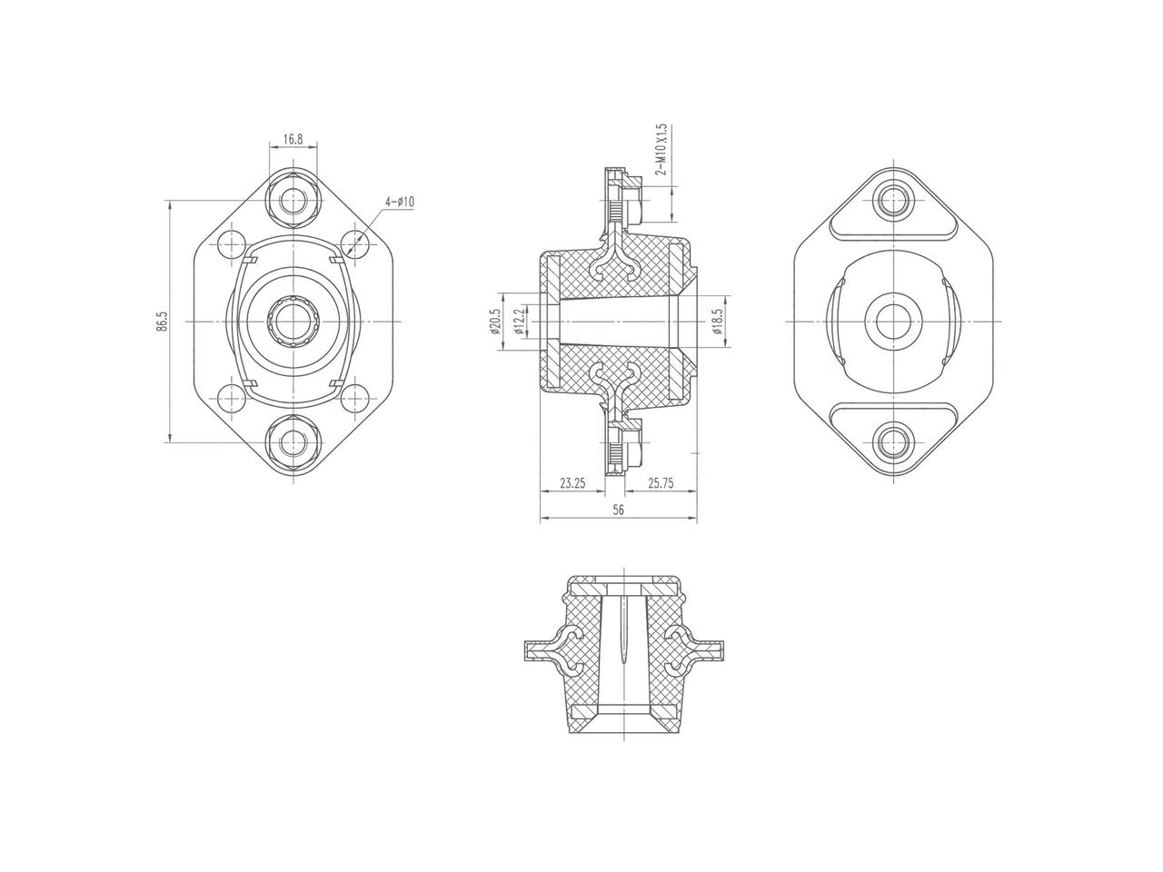 UNIO RMP-13031 (33526768544 / 33526772811) опора амортизатора задняя BMW (БМВ) 3 (e90-e93) 04-, 1 (e81, e82, e87, e88) 04-, x1