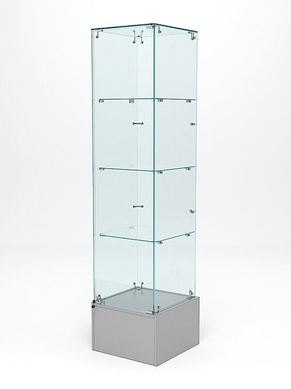 Витрина стеклянная "истра подиум" №10 (с дверкой, задняя стенка - стекло), Серый